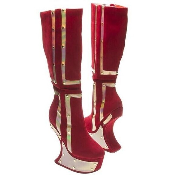 Bumper | Shoes | Bumper Kneehigh Platform Boots Studded Cross High Heel ...